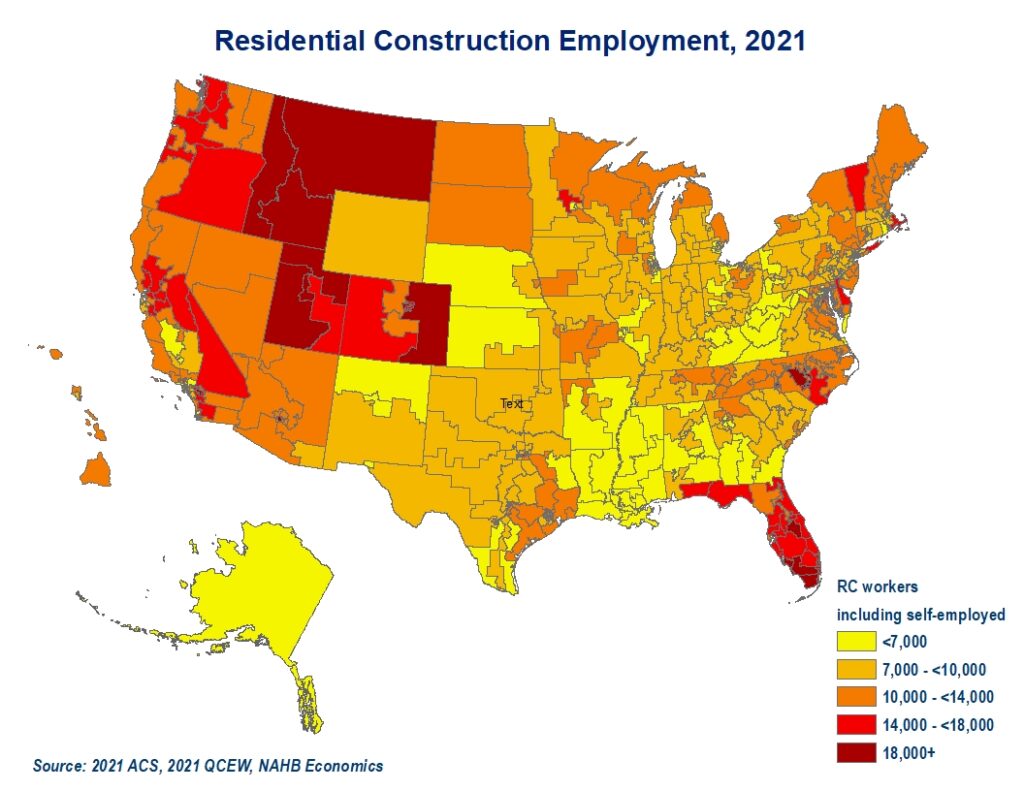 Home Building Employment across States and Congressional Districts in 2021